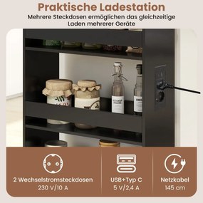 Costway 20 cm tenký úložný vozík s nabíjecí stanicí 4patrový skládací kuchyňský