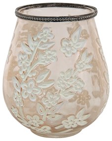 Béžovo-hnědý skleněný svícen na čajovou svíčku s květy Teane  - Ø 10*9 cm