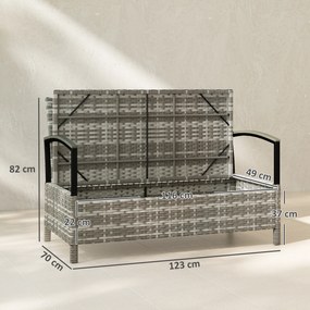 Zahradní lavice s úložným prostorem 2místná lavice s polštáři Úchyty 125L Polyratan 123 x 70 x 82 cm Tmavě šedá barva