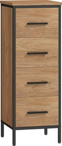 HOMCOM Úzká koupelnová skříňka s 4 zásuvkami a ocelovým rámem 30x30x82 cm Dub | Aosom