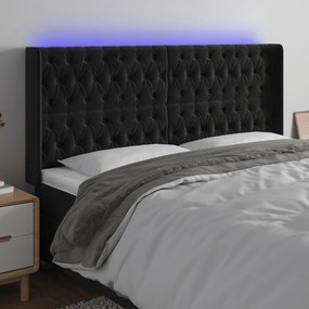 Čelo postele s LED černé 183 x 16 x 118/128 cm samet 3124446