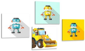 Set obrazů roboti se žlutým autem Varianta: 4x 40x40