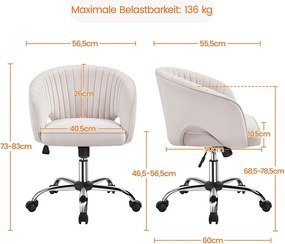 Kancelářská židle Yaheetech – krémově bílá (266321706890)