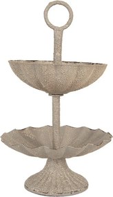 Šedý antik kovový dvoupatrový etažér - Ø 15*24 cm