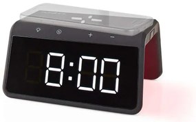Nedis WCACQ30BK - Budík s LCD displejem a bezdrátovou nabíječkou 15W/5V černá