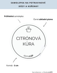 Samolepka na kořenky CITRÓNOVÁ KŮRA průhledná 5 cm základní písmo