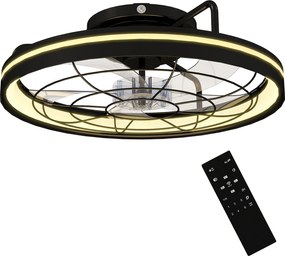 HOMCOM stropní ventilátor se světlem, dálkové ovládání, Ø48 cm, 40W LED, 3 teploty světla, časovač, 6 rychlostí, stmívatelný, tichý DC motor, černý |