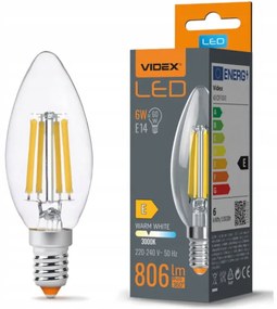 VIDEX LED žárovka filament - E14 - 6W - svíčka - teplá bílá