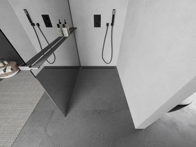 Mexen Kioto+, sprchová zástěna Walk-In s poličkou a věšákem 140 x 200 cm, 8mm sklo vzor zrcadlo, grafitový profil, 800-140-121-95-50
