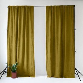 Okrově žlutý/zelený lněný závěs 140x330 cm Moss Green – Linen Tales