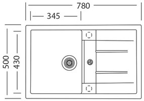 Sinks Crystal 780 Granitový dřez s vaničou a s odkapem oboustranné provedení, 78x50cm, metalblack, ACRCR78050074