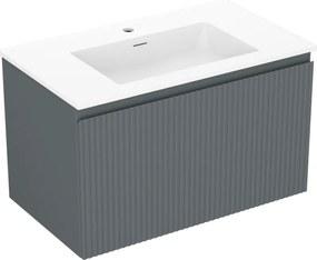 Mexen Rivel, koupelnová skříňka 80 cm s umyvadlem Otis, 1 zásuvka, drážkovaná, grafitová matná/bílá matná, 91A20-08047-1-BF66-W18M01