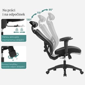 Kancelářská židle s opěrkou hlavy MAGNUS, max. 150 kg, černá SongmicsHome