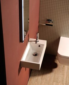 Sapho, ARIANA litý mramor umyvadlo 50x10x25 cm, bílé, baterie vpravo, SM016