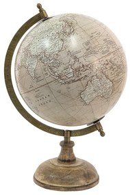 Šedý dekorativní glóbus na dřevěném podstavci Globe - 22*22*37 cm