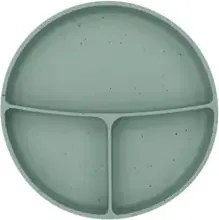 KikkaBoo Talíř dělený s přísavkou Platinum Silicone Sage / od 6 měsíců