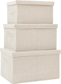 Stohovatelné úložné boxy 3dílná sada textil krémové 332920