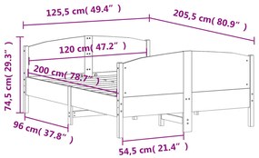 Rám postele s čelem voskově hnědý 120 x 200 cm masivní borovice,  3216178