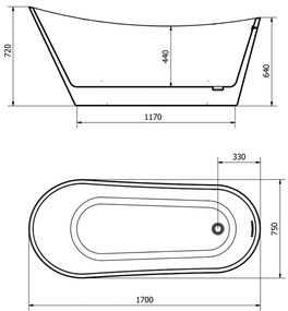 Gamma Rimi, volně stojící vana 170x75, bílá lesklá, GMA-WAN-RIMI