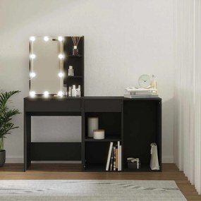 LED toaletní stolek se skříňkou černý kompozitní dřevo 3082018