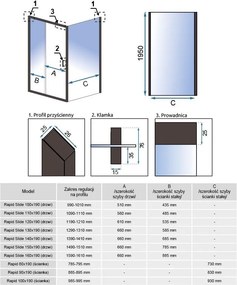 Rea Rapid, pevná stěna pro sprchový kout Rapid 100 x 195 cm, 6mm čiré sklo, zlatý matný profil, REA-K4706