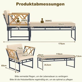 Costway 2-dílná sada zahradního nábytku venkovní lehátko s kovovým rámem