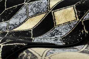 Dywany Łuszczów, Běhoun Gloss 400B 86 3D geometric black/gold, 60x300, černá, obývací pokoj