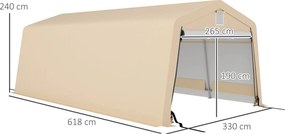 Carport stání Outsunny 6,2L x 3,3W x 2,4H m, Pevný pozinkovaný ocelový rám, voděodolný polyethylen 150 g/m², Anti-UV, 1 Khaki dveře a 2 větrání | Aoso
