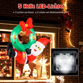 Costway 120 CM nafukovací dekorace Vánoční LED Santa Claus s věncem Vánoční