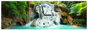 Gario Obraz s hodinami Vodopád v Thajsku - 3 dílný Rozměry: 100 x 70 cm