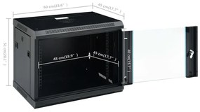 vidaXL 9U Nástěnná síťová rozvodná skříň 19" IP20 600 x 450 x 500 mm