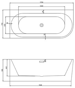 BPS-koupelny Volně stojící rohová akrylátová vana HYD-MER509D levá 170x75 bílá, odtokový komplet chrom