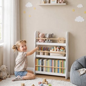 AIYAPLAY dětský knihovník, nástěnný dětský regál se 3 úrovněmi, nástěnný regál s ochranou proti převrácení, 60 x 15 x 73 cm bílý