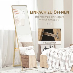HOMCOM Stojací zrcadlo s dřevěnou strukturou Zrcadlo v plné délce Toaletní zrcadlo Make-up zrcadlo Stříbrná světle hnědá 40 x 35 x 147 cm do ložnice …