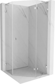 Mexen Lunar, L sklopný pětiúhelníkový sprchový kout pravý 90 x 90 cm, 8mm čiré sklo, chromový profil, 831L-090P-090L-01-00-P