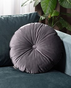 Sametový polštář s knoflíkem barva šedá látka lesklé, sametová