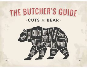 Cedule The Butchers Guide - Cuts Of Bear 40 x 30cm