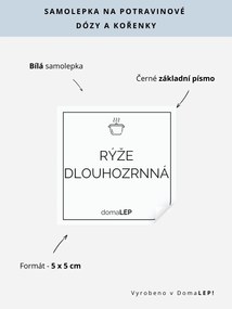 RÝŽE DLOUHOZRNNÁ – průhledná samolepka na dózu, základní písmo, 5 x 5 cm | DomaLEP