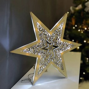 AMADEA Dřevěná svítící dekorace hvězda s LED osvětlením, 35 cm