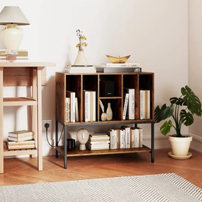 Costway Stojan na gramofon s nabíjecí stanicí a vinylovou postranní úložnou