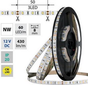 LED pásek McLED 12V neutrální bílá CRI90 š=8mm IP20 4,8W/m 60LED/m SMD2835 ML-121.830.60.2