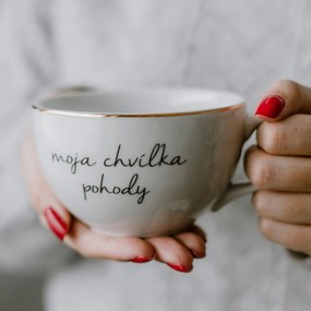 Bella Rose Porcelánový hrnek Moja chvíľka pohody 300 ml - SK, bílá barva, zlatá barva, porcelán