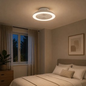 Chytrý stropní ventilátor bílý 59,5 cm vč. LED stmívatelný s dálkovým ovládáním - Deniz