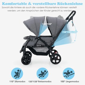 Costway Sourozenecký kočárek skládací sourozenecký kočárek twin
