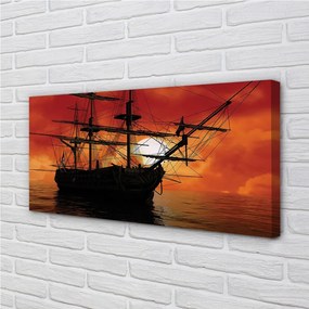 Obrazy na plátně Loď moře nebe mraky slunce 125x50 cm