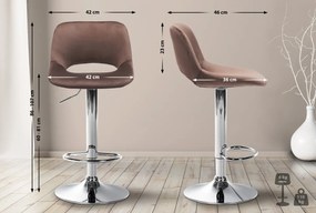 2x Barová židle Camden - samet, chrom rám - Hnědá