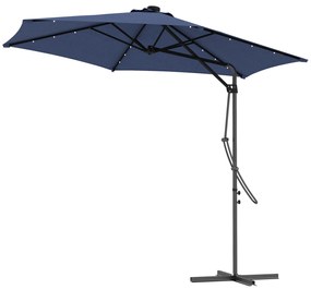 Solární konzolový slunečník Outsunny s LED diodami, Ø290x260 cm, včetně křížového podstavce 55-60 kg, UV ochrana, ruční klička a ochranný kryt, polye…