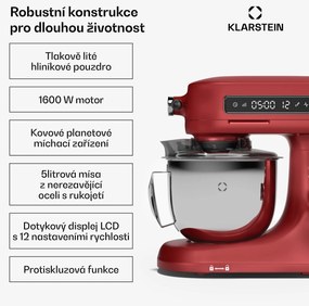 Klarstein Chiara kuchyňský robot, 1600 W, 12 nastavení, mísa z nerezavějící oceli, LCD displej, včetně příslušenství