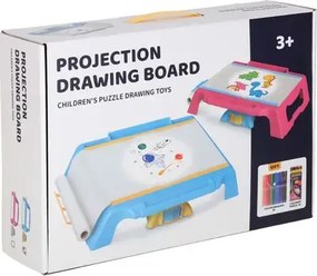 KIK Kreslicí stůl s projektorem růžová / LED projektor / 12 pastelek a