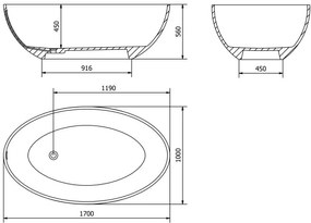 Mexen Prato, volně stojící vana z konglomerátu 170 x 100 cm, černá matná, 57251701070